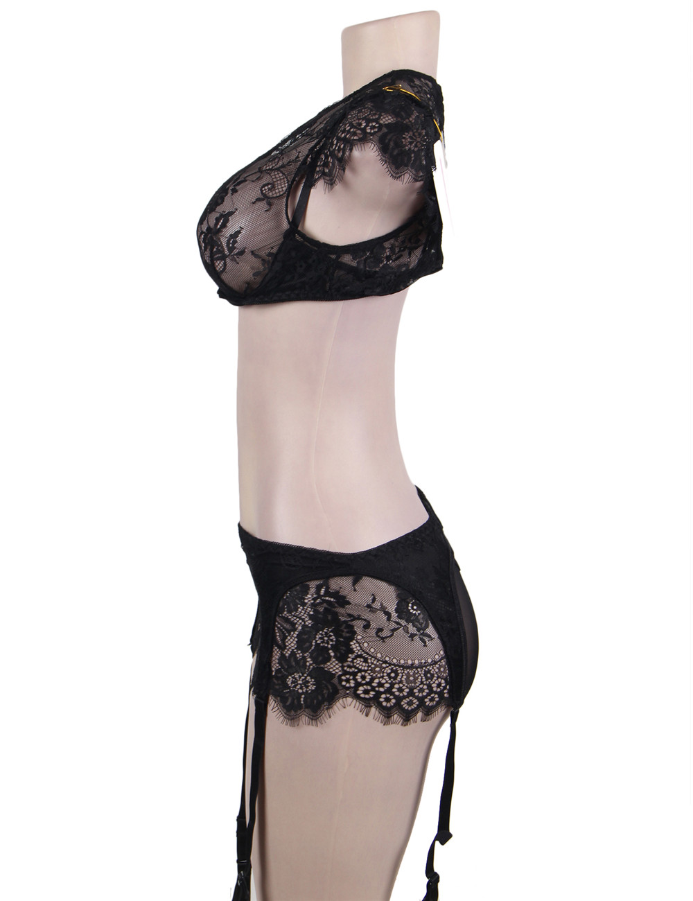Wholesale Cheap Plus Size Black Lace Halter Bra Set